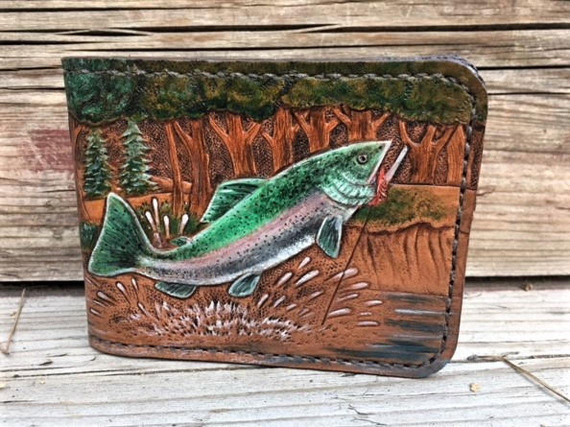 Classic Fishing Design Wallet/hand-tooled/hand-painted/hand - Etsy