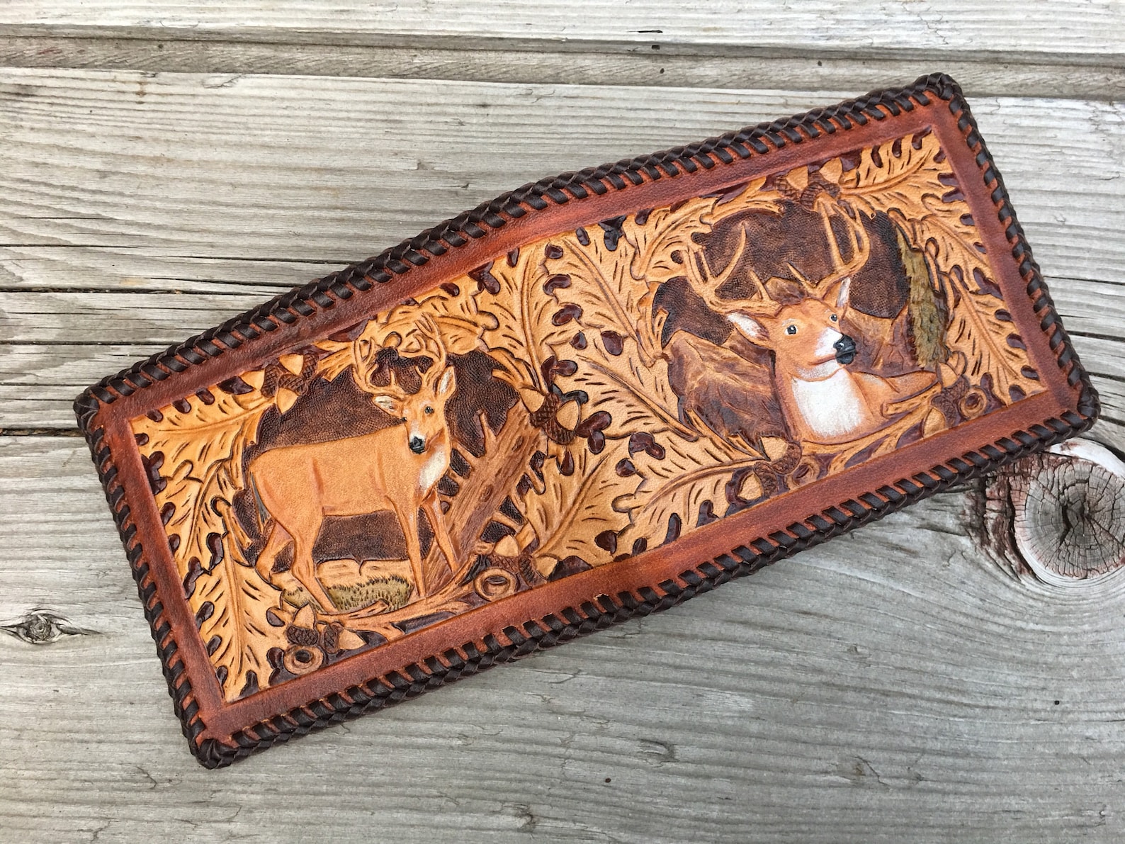 Outdoorsman / Men's Leather Bifold Wallet/ Laced / Hand-made /- Deer ...