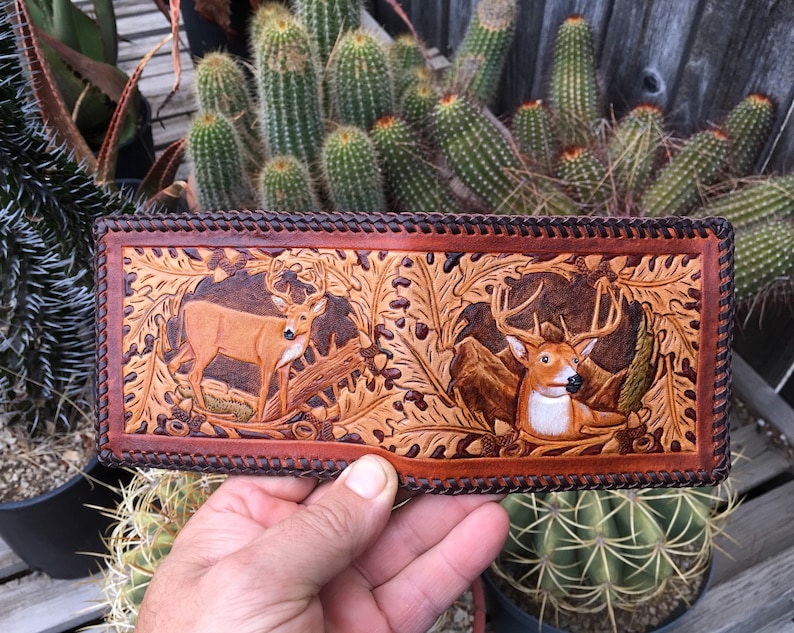 Outdoorsman / Men's Leather Bifold Wallet/ Laced / Hand-made /- Deer ...