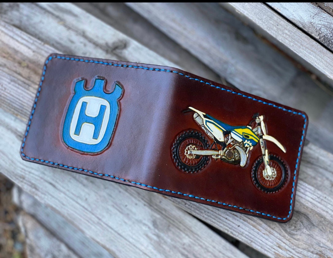 Motorcycle Themed Hand Tooled Custom Leather Bifold Wallets | Etsy