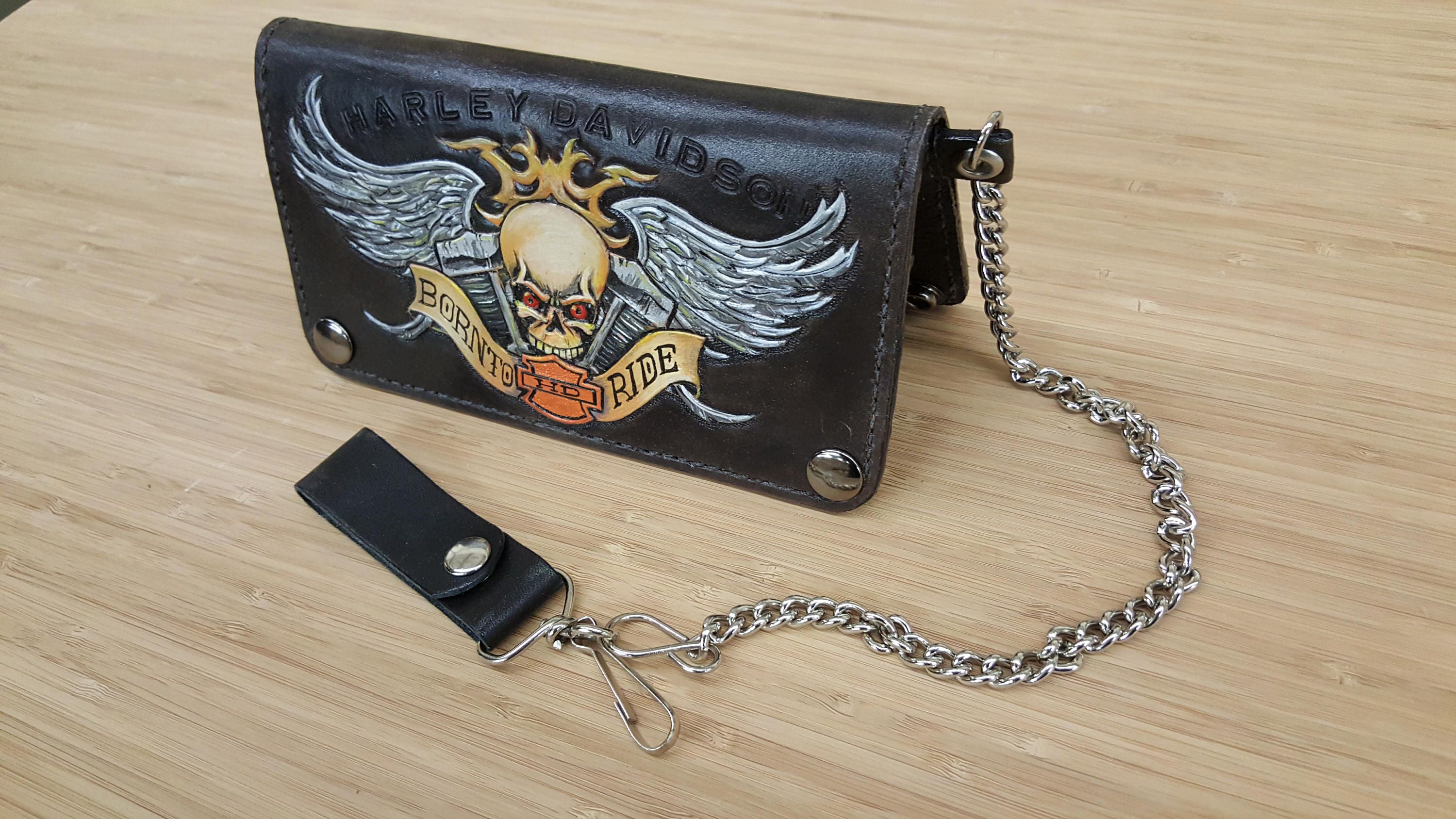 Biker Wallet / Hand Tooled / Skull / With Chain - Etsy