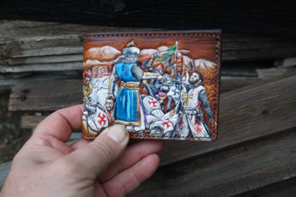 Custom Battle Scene Hand Tooled Bifold Wallets - Etsy