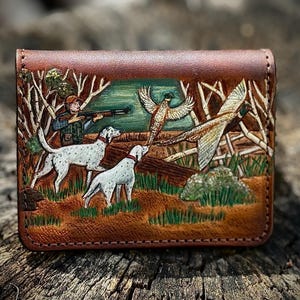 Pheasant Hunter - Card Holder Handmade Tooled Leather Wallet - Etsy