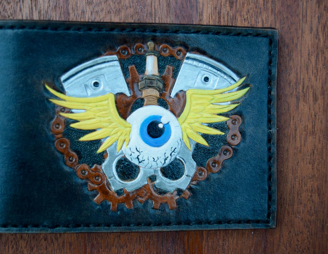 Men's Leather / Hand-tooled / Bi-fold Wallet- Motorhead Theme - Etsy