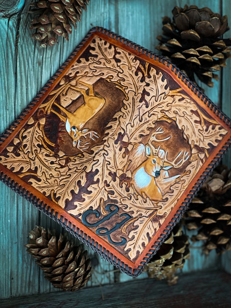 Outdoorsman Tooled Laced Long Wallet With Buck Design - Etsy