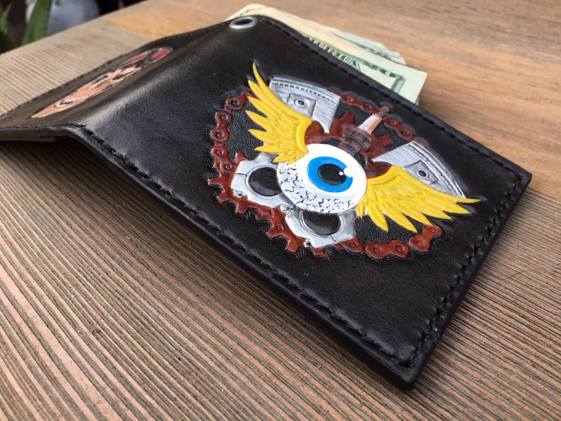 Men's Leather / Hand-tooled / Bi-fold Wallet- Motorhead Theme - Etsy