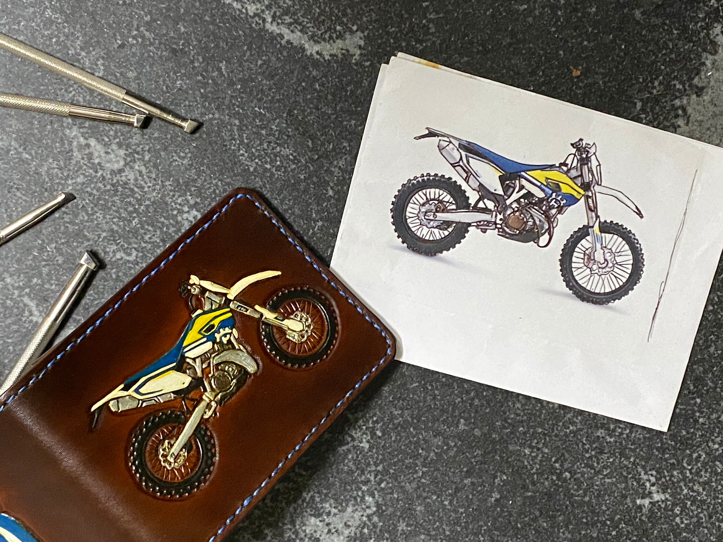 Motorcycle Themed Hand Tooled Custom Leather Bifold Wallets - Etsy