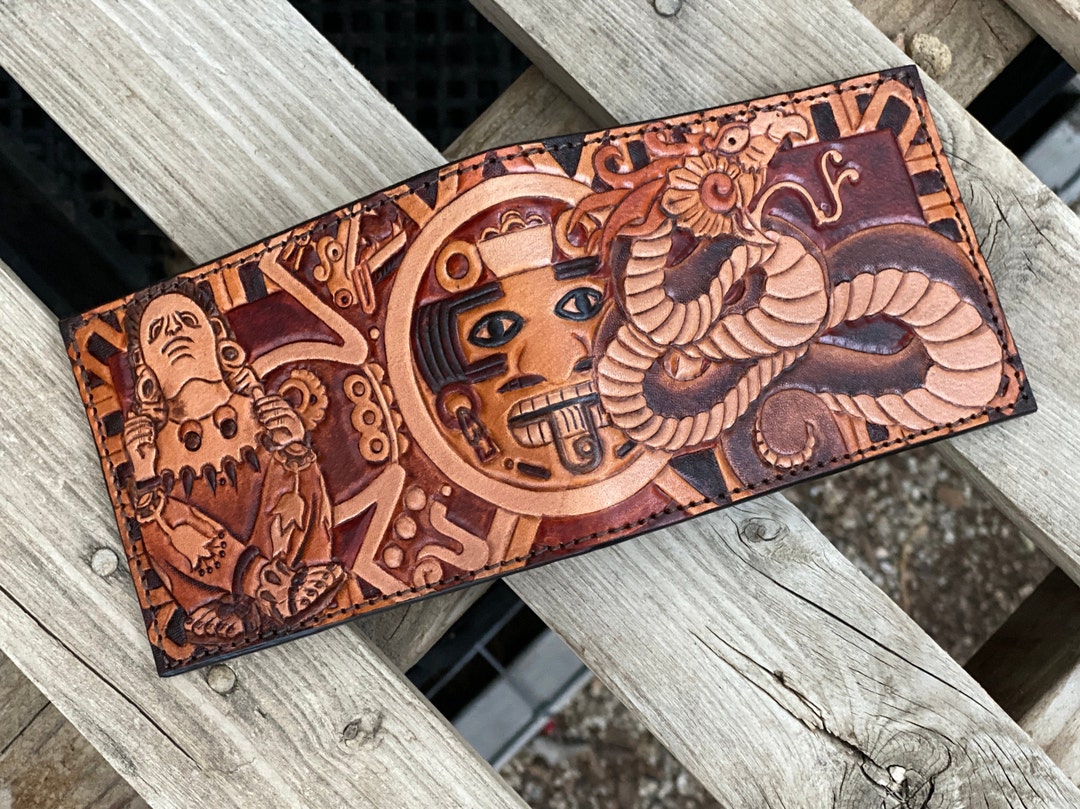 Aztec Art Men's Premium Bi-fold Wallet -authentic Handtooled Artisan ...