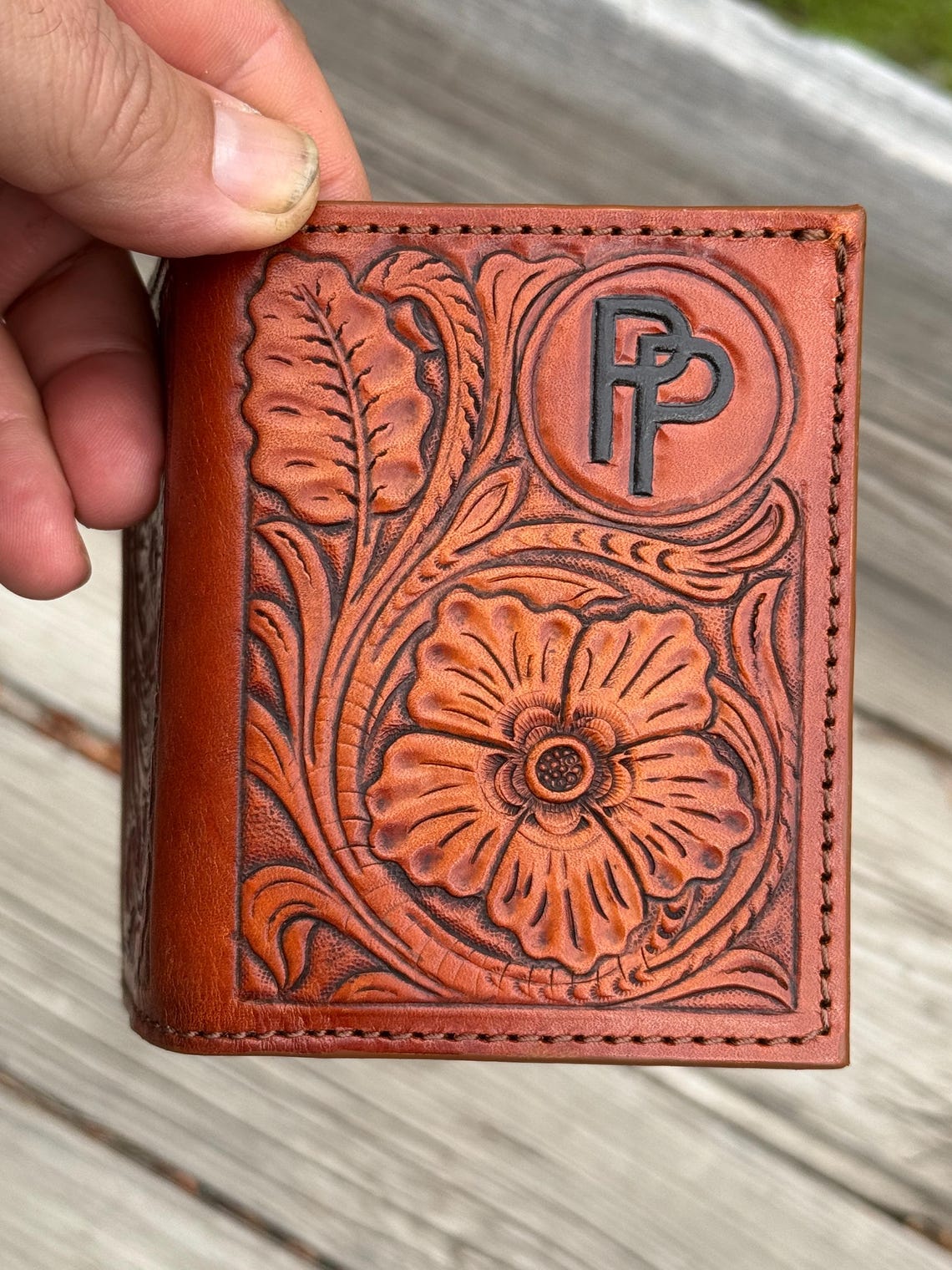Western Floral Handmade Leather Trifold Wallet / Personalized/add Your ...