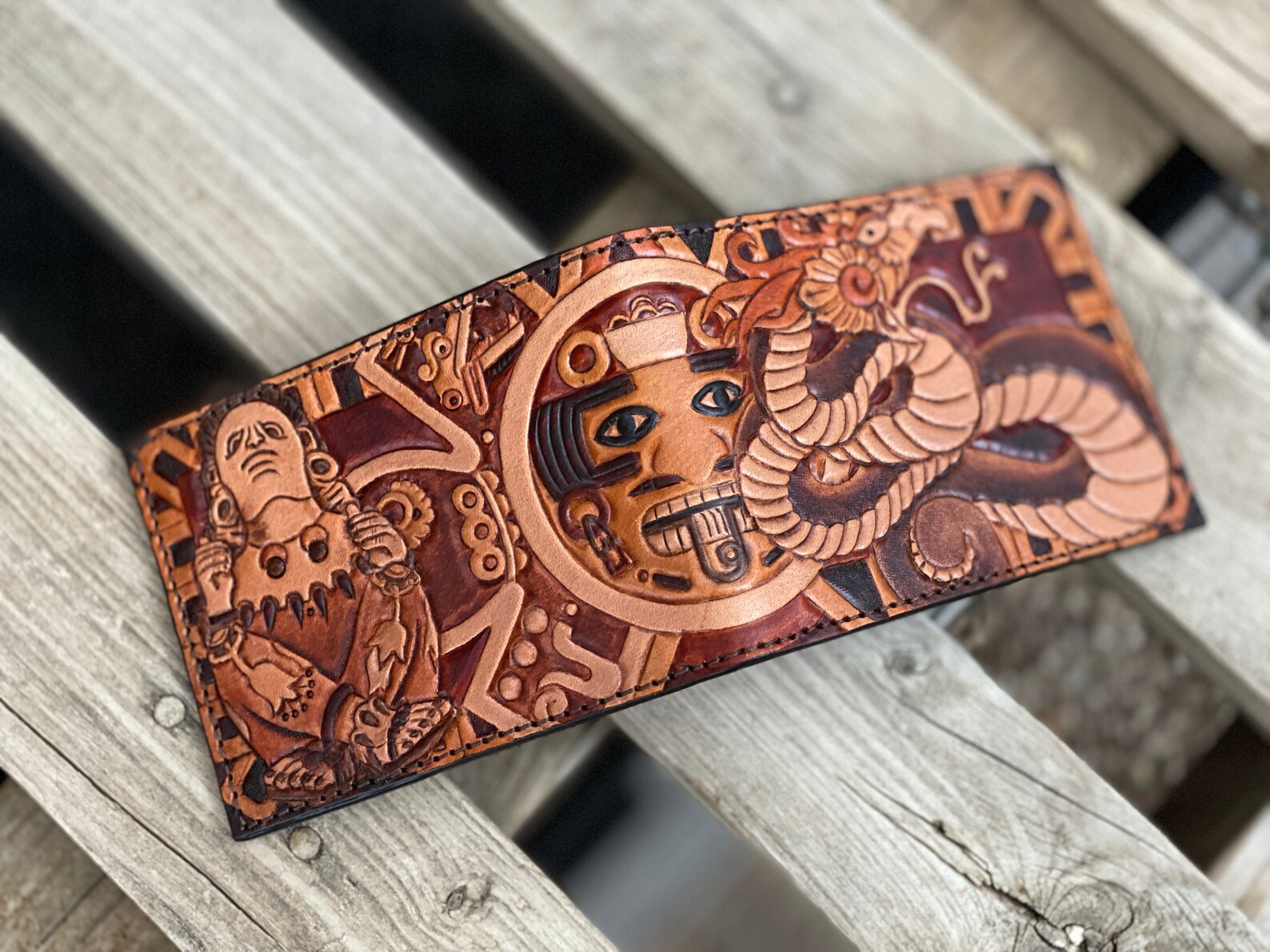 Aztec Art Men's Premium Bi-fold Wallet -authentic Handtooled Artisan ...