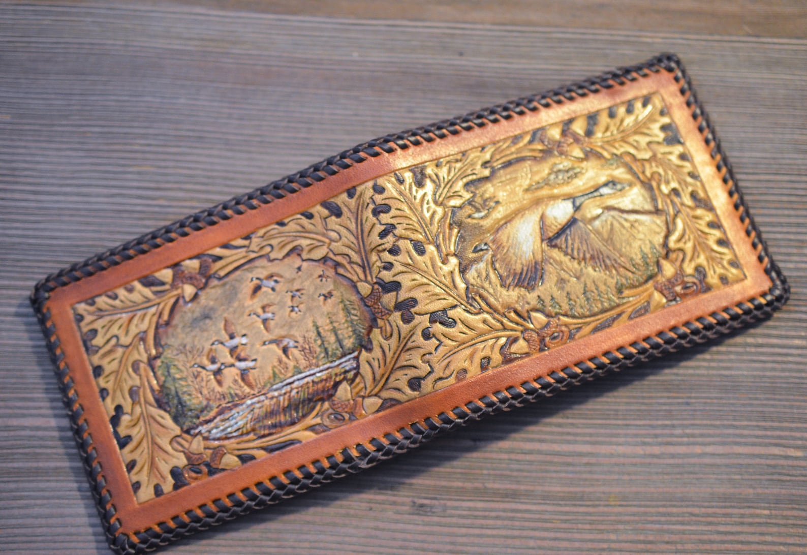 Geese Wallet / Calf Laced Wallet / Oak Leave Outdoorsman / Custom ...