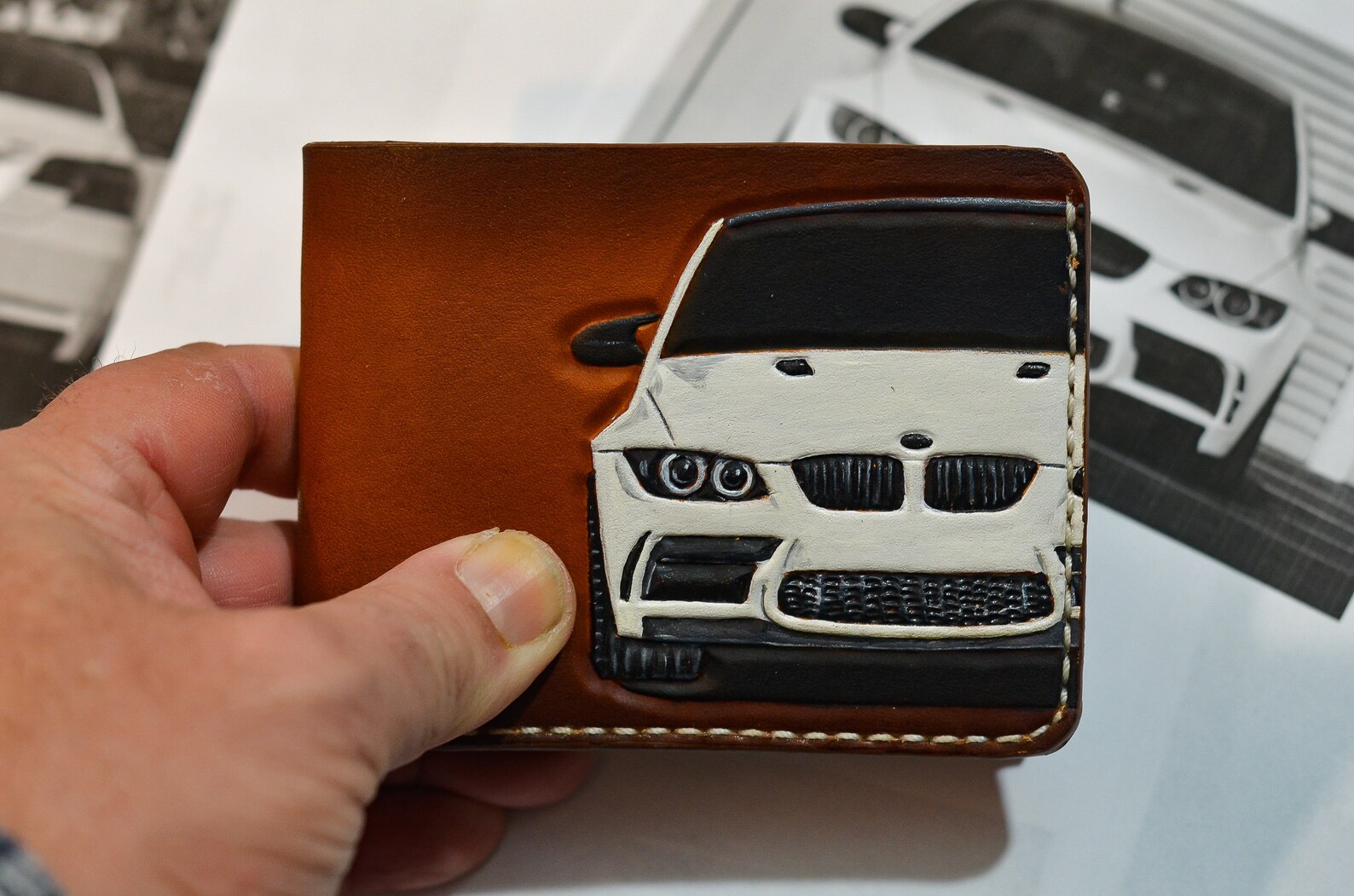 Custom Mercedes Tooled Bifold Wallet / Classic Car Handmade | Etsy