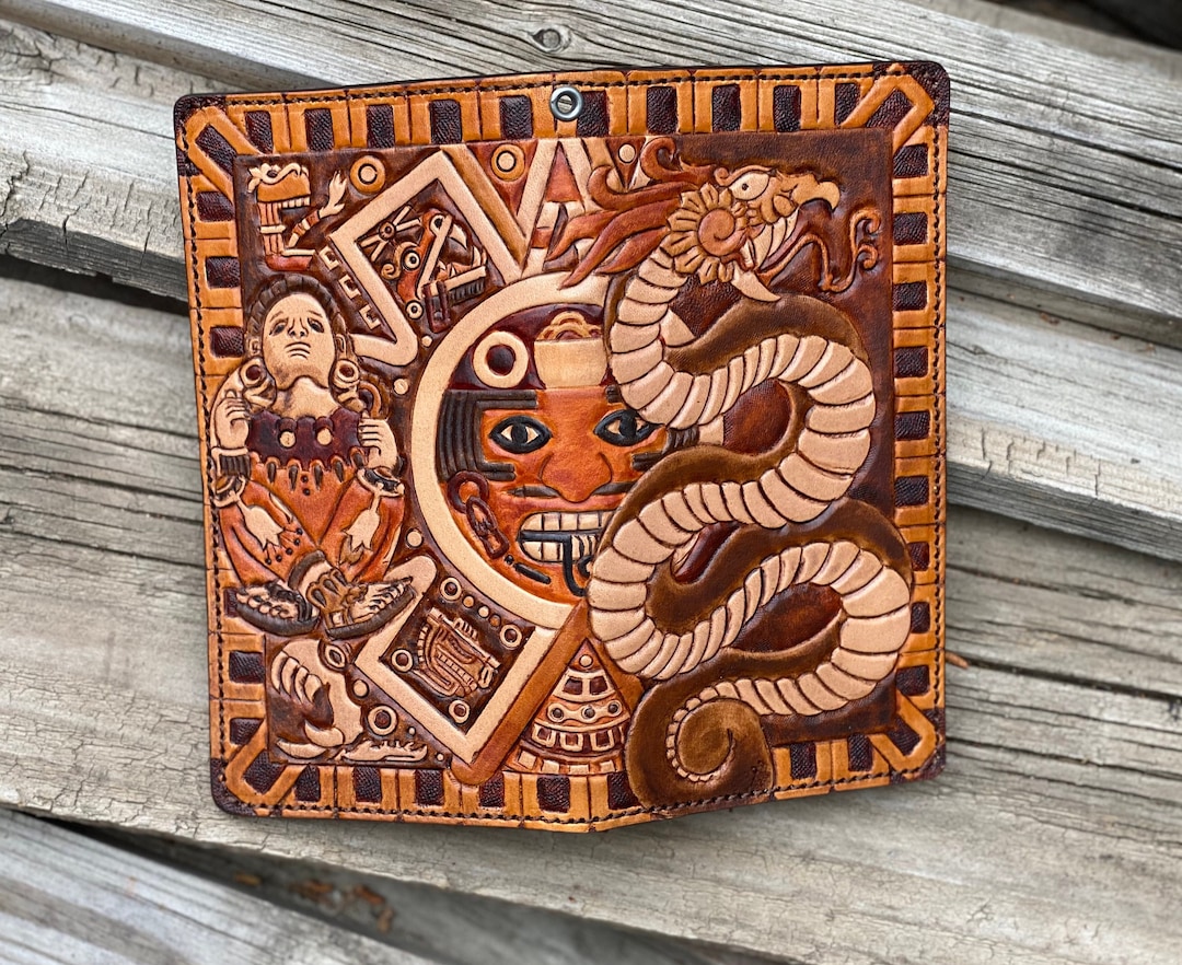 Aztec Themed Hand Tooled Biker Long Wallet - Etsy