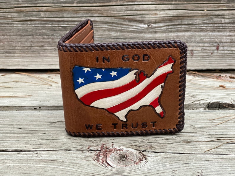 Laced Leather Wallet / Hand Tooled / USA /flag / Patriotic - Etsy