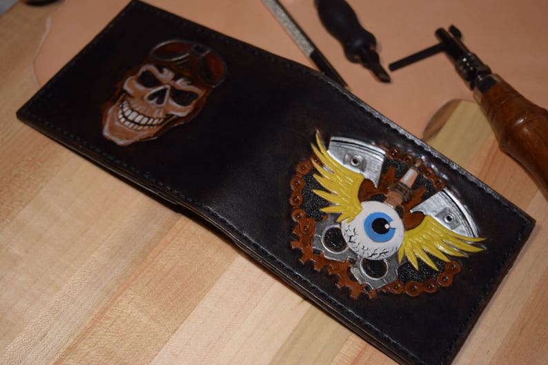 Men's Leather / Hand-tooled / Bi-fold Wallet- Motorhead Theme - Etsy