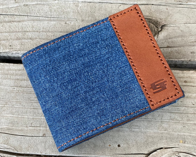 Leather and Levi's / Handmade Denim Bifold Wallet - Etsy