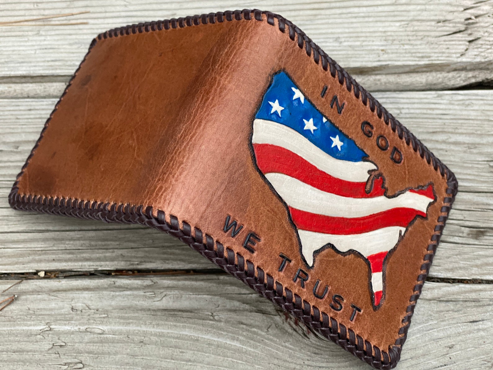 Laced Leather Wallet / Hand Tooled / USA /Flag / Patriotic | Etsy