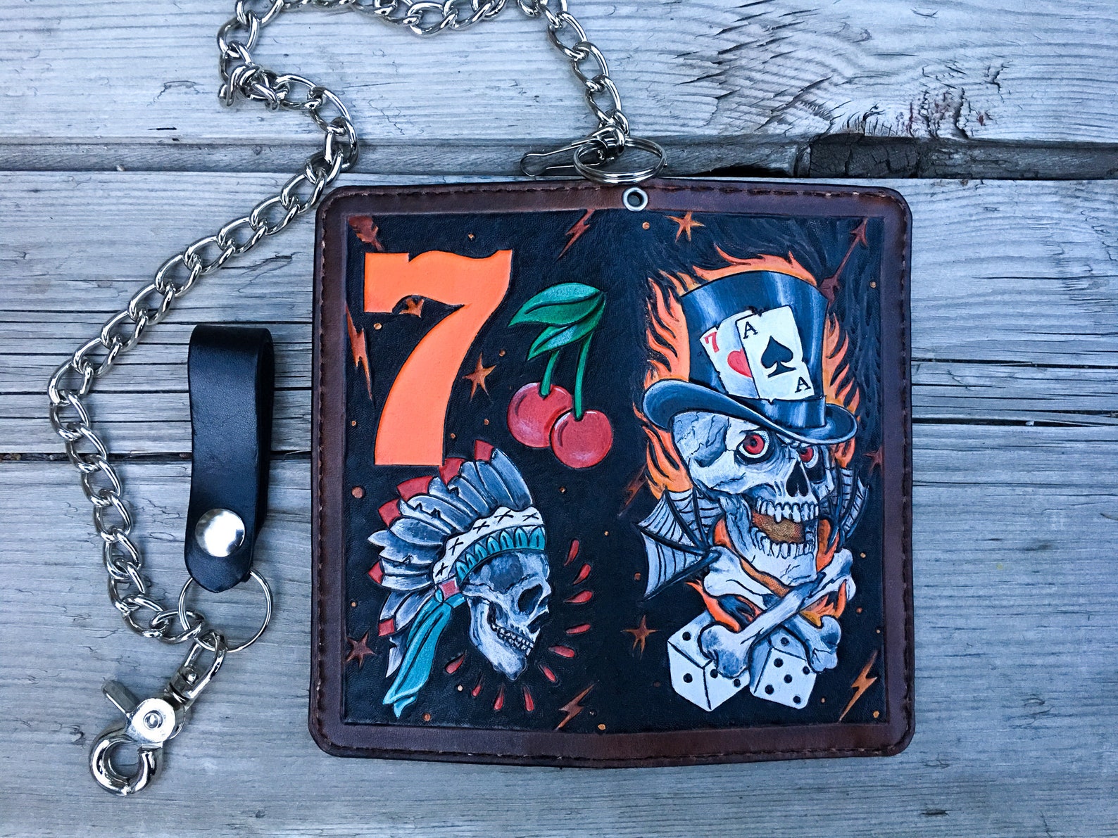 Tattoo Design Gambler Biker Wallet / Tattooed Wallets / Hand Carved ...