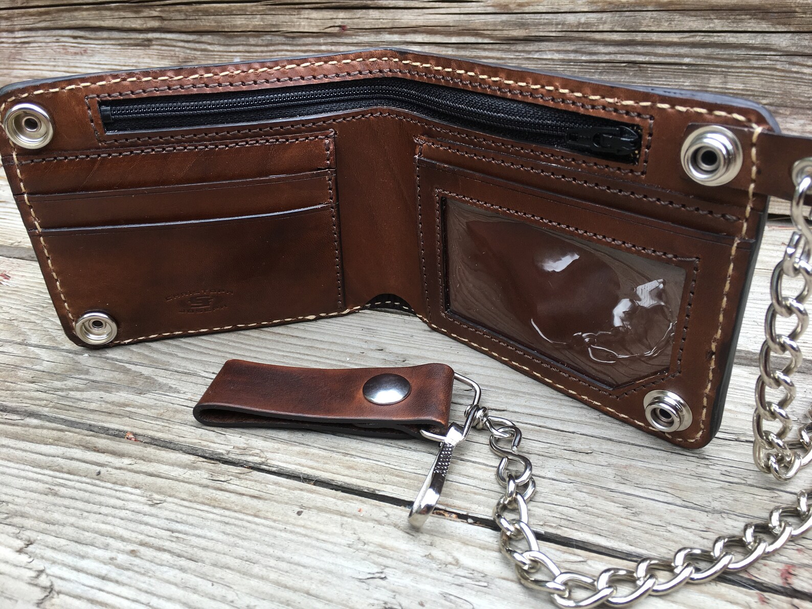 Custom Bi-fold Leather Biker Wallet With Gold Cross | Etsy