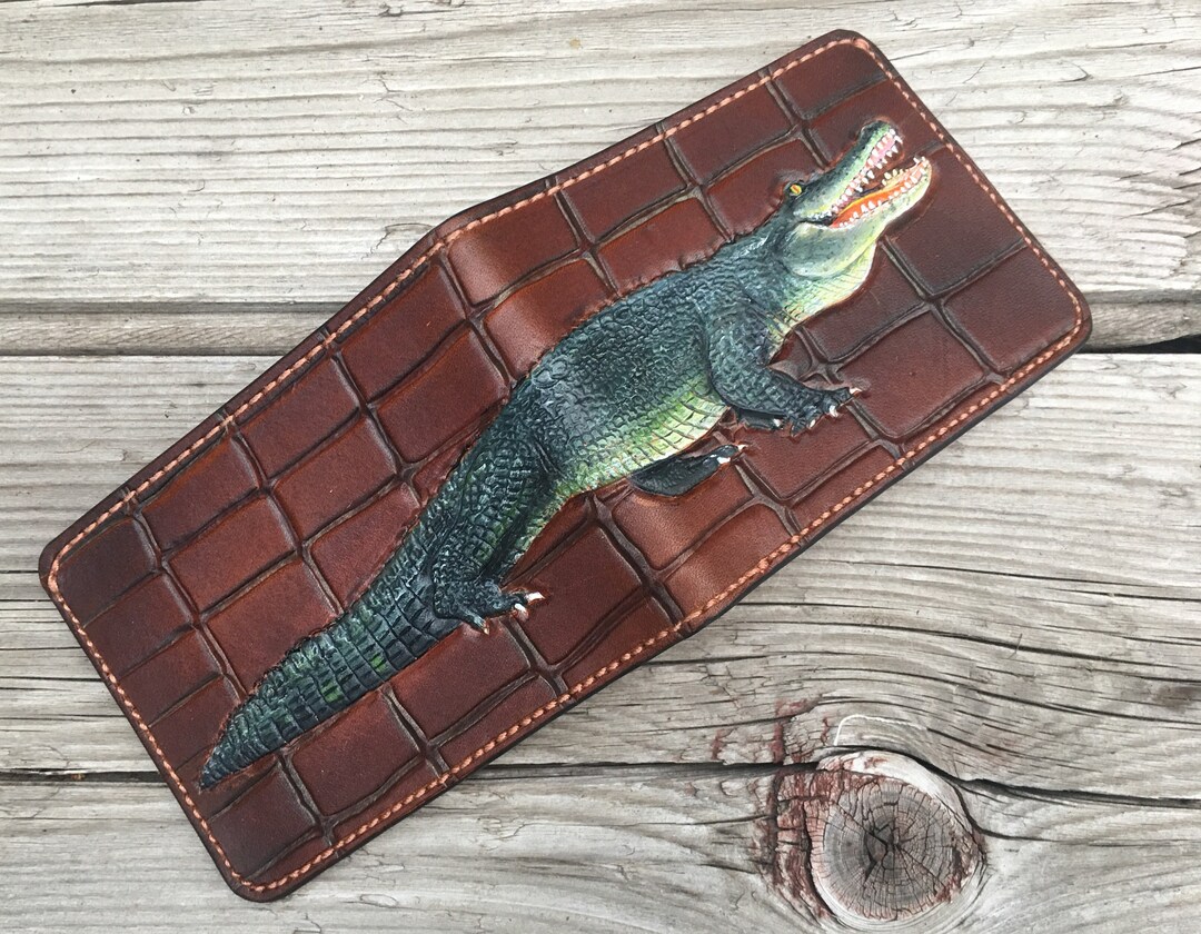 Croc on Croc Design / the Only Real Gator Bifold Wallet / Hand Tooled ...