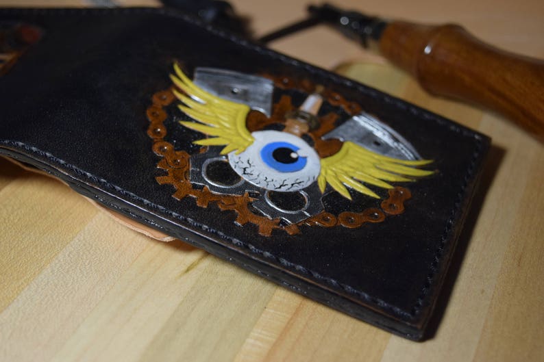 Men's Leather / Hand-tooled / Bi-fold Wallet- Motorhead Theme - Etsy