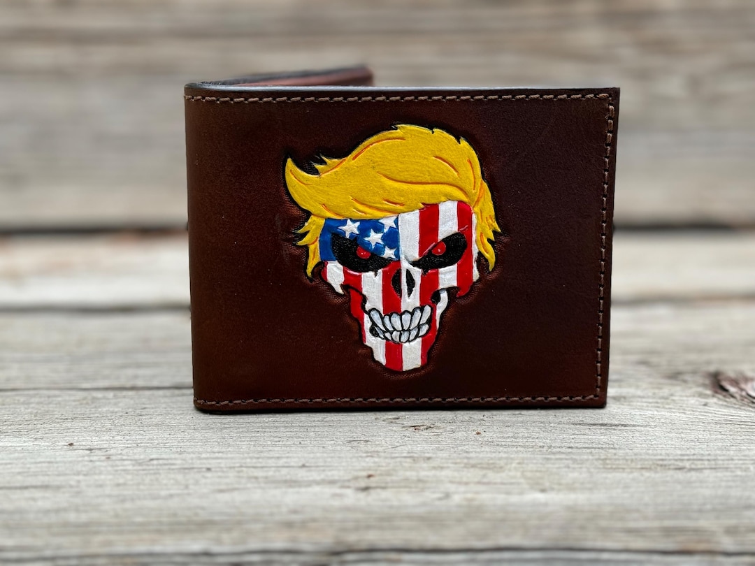 Trumpisher Skull / Trump 2024 Trump Handmade Hand Carved Leather Bifold ...