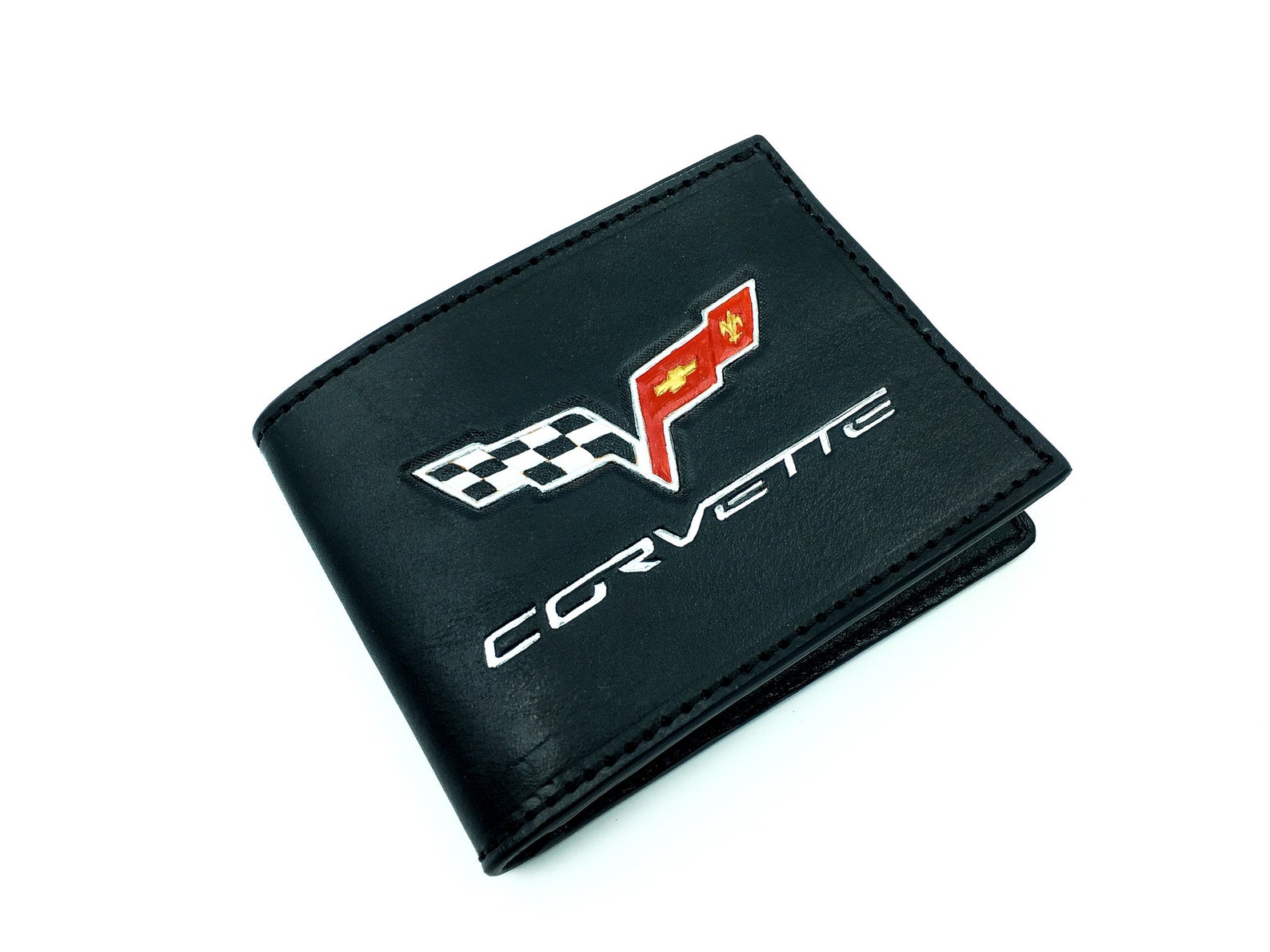 C6 Corvette Design Wallet / Hand-tooled Emblem Logo / Custom Leather ...