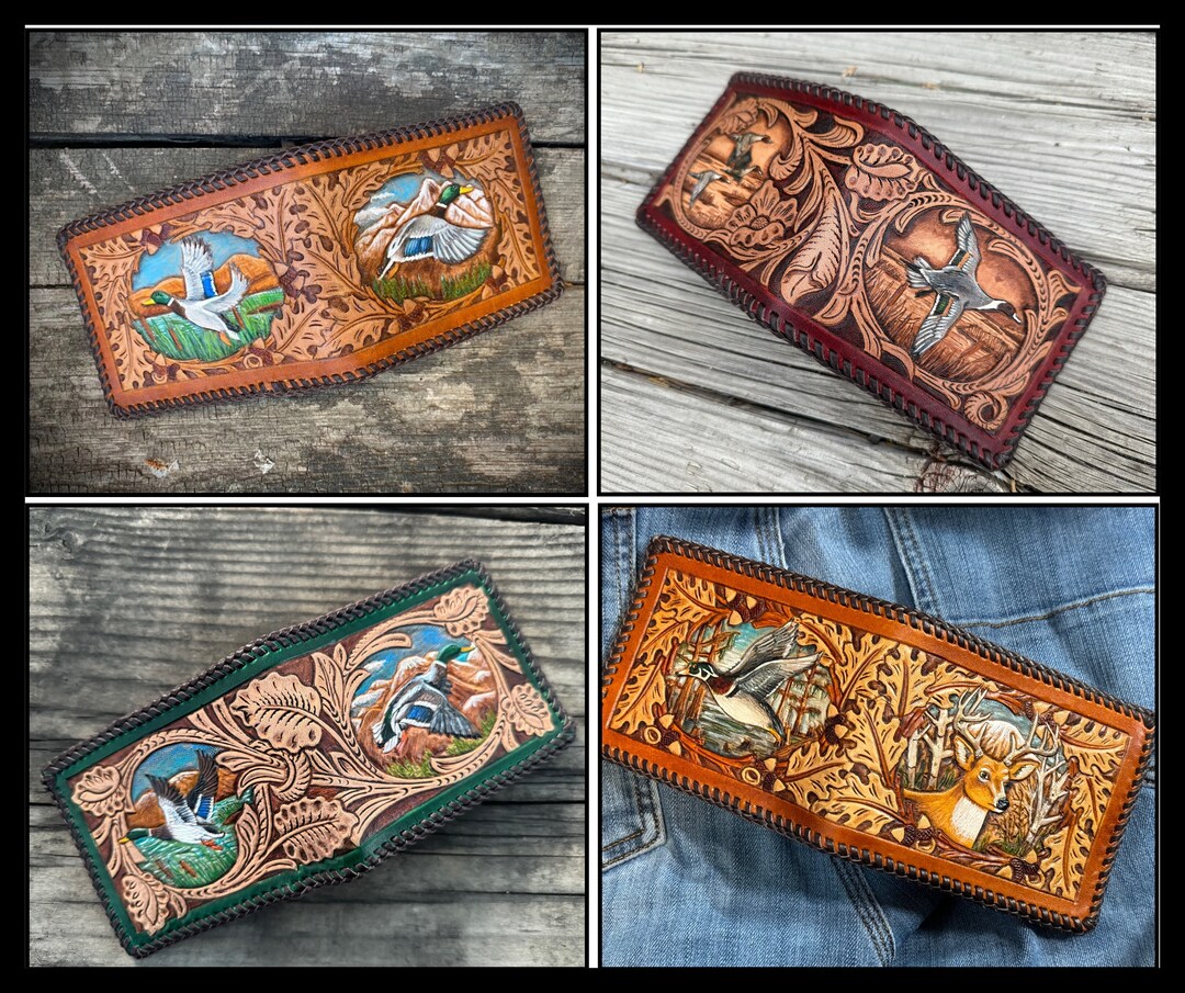 Duck Hunter Western Floral Tooled Laced Custom Bifold Wallets - Etsy