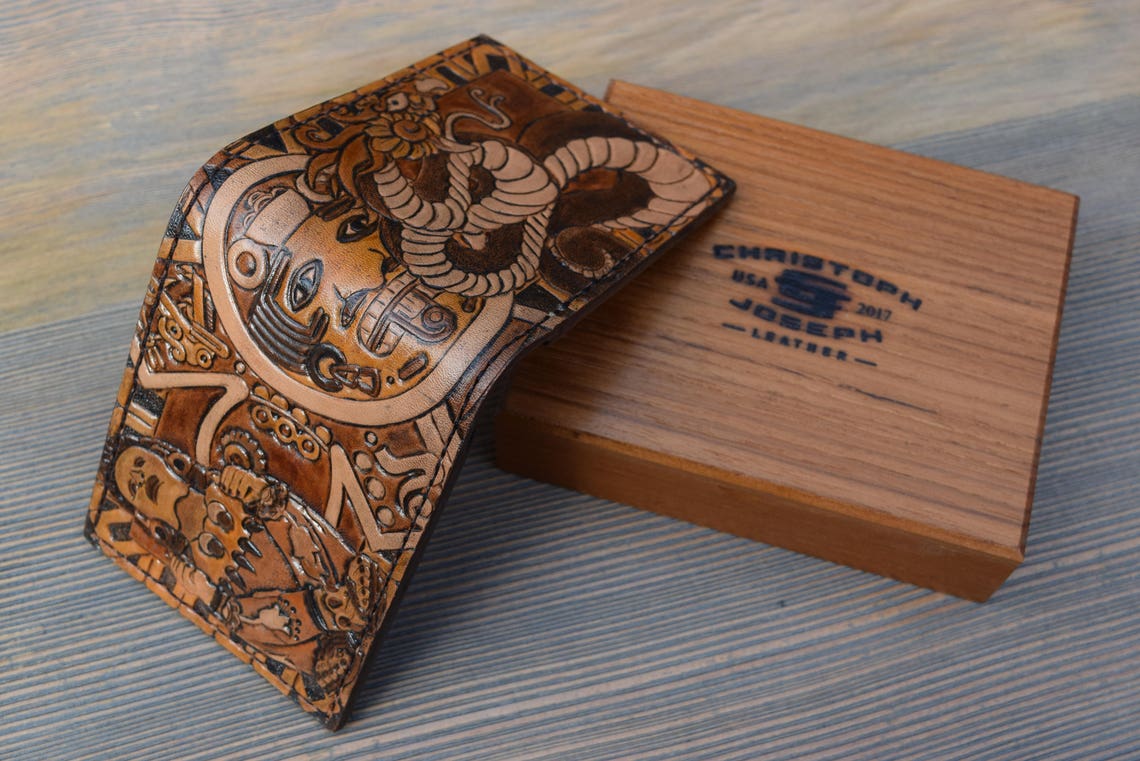 Aztec Art Men's Premium Bi-fold Wallet -authentic Handtooled Artisan ...