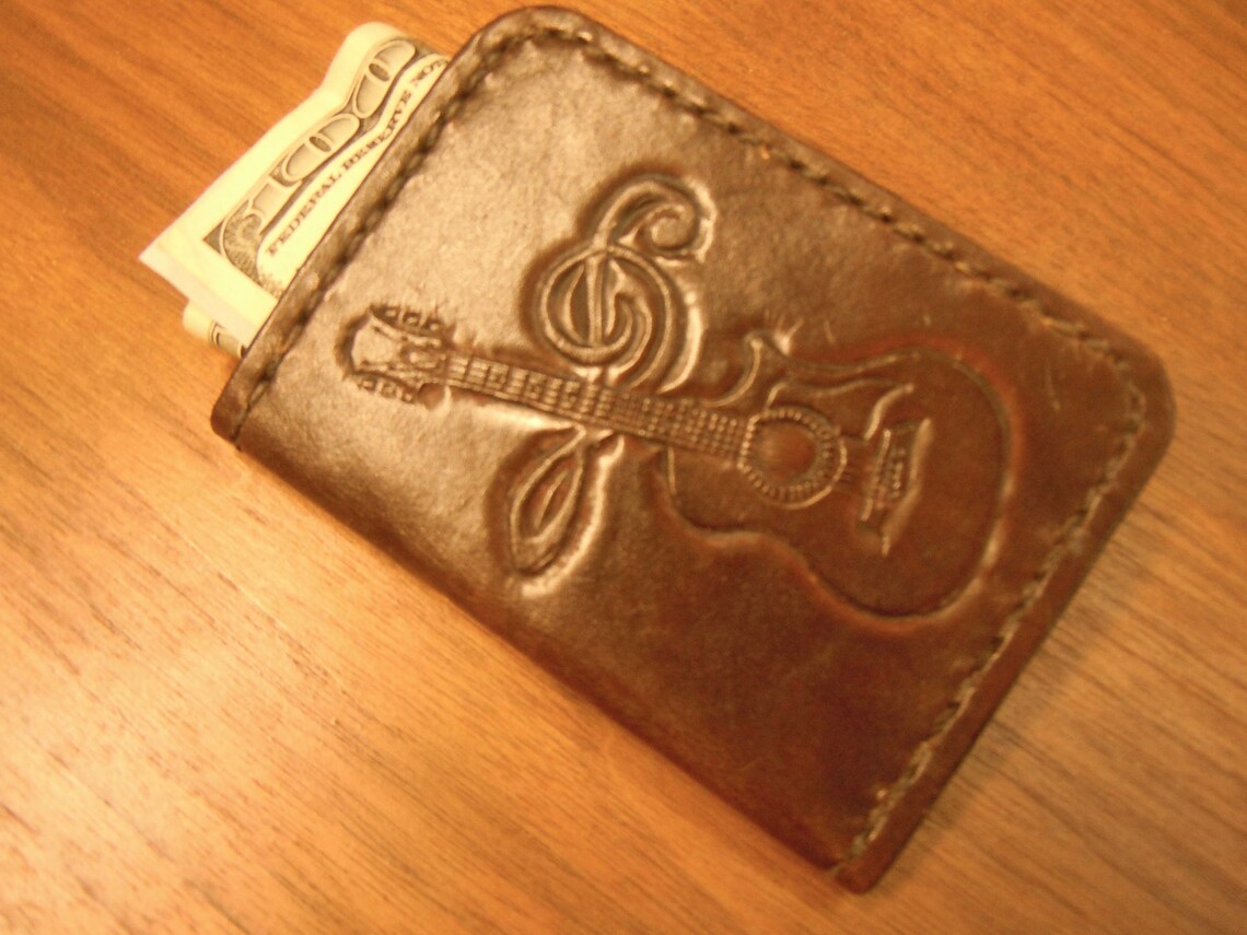 Leather Card Case/id Holder/hand Tooled/guitar Pic | Etsy