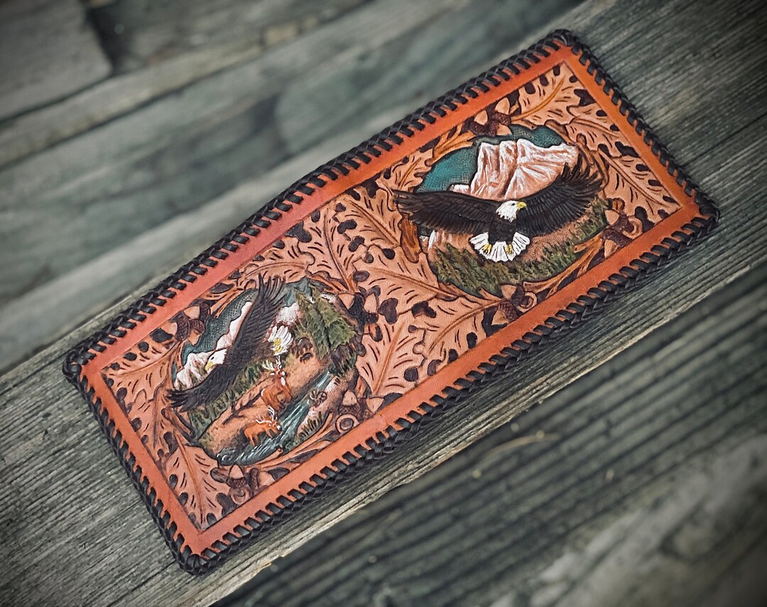 Eagle Themed Outdoorsman Custom Tooled Laced Bifold Wallet - Etsy