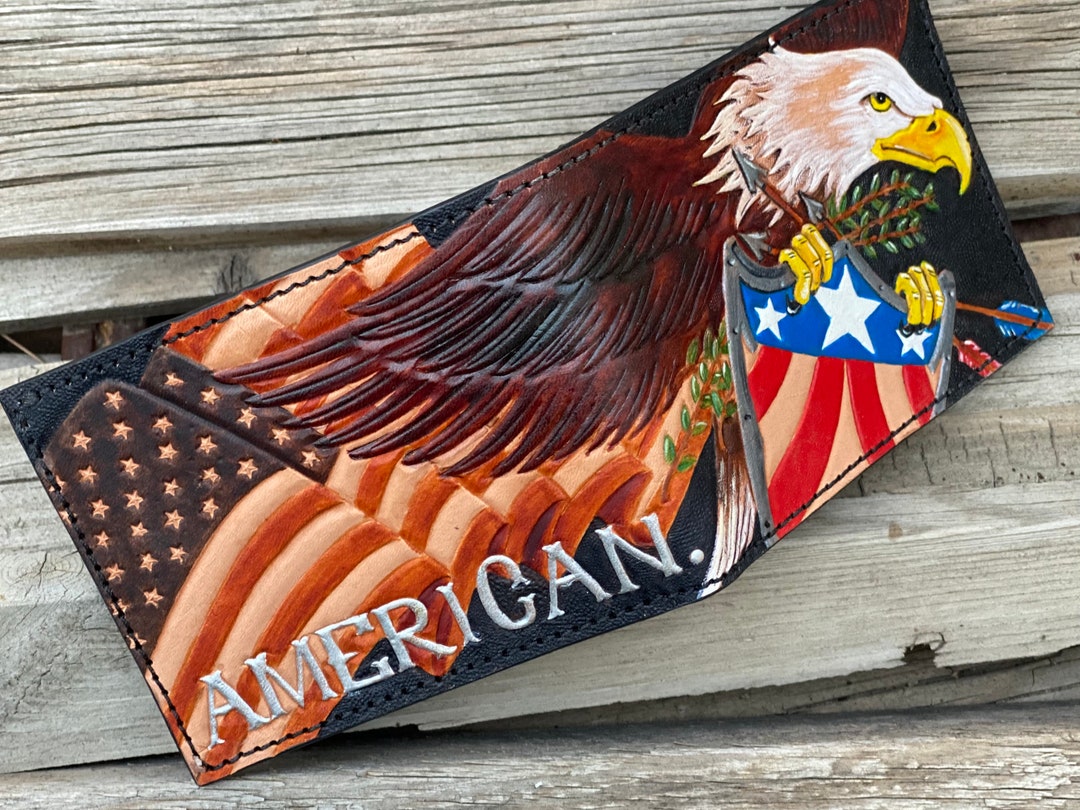 Men's Leather Bifold Wallet/hand-tooled/ Patriotic American Theme by ...