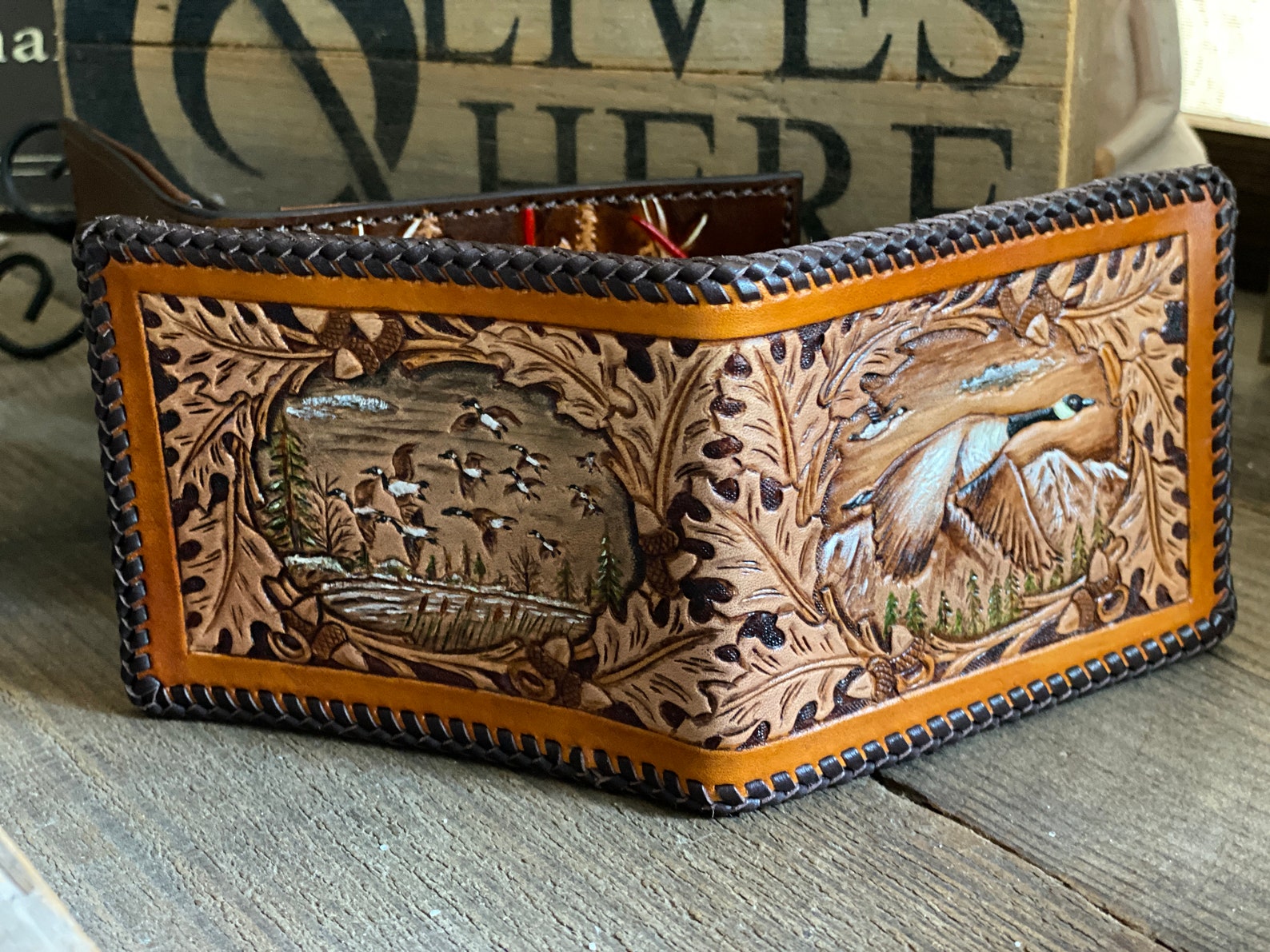 Geese Wallet / Calf Laced Wallet / Oak Leave Outdoorsman / Custom ...