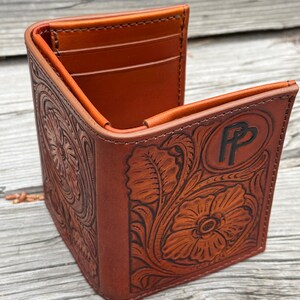 Western Floral Handmade Leather Trifold Wallet / Personalized/add Your ...