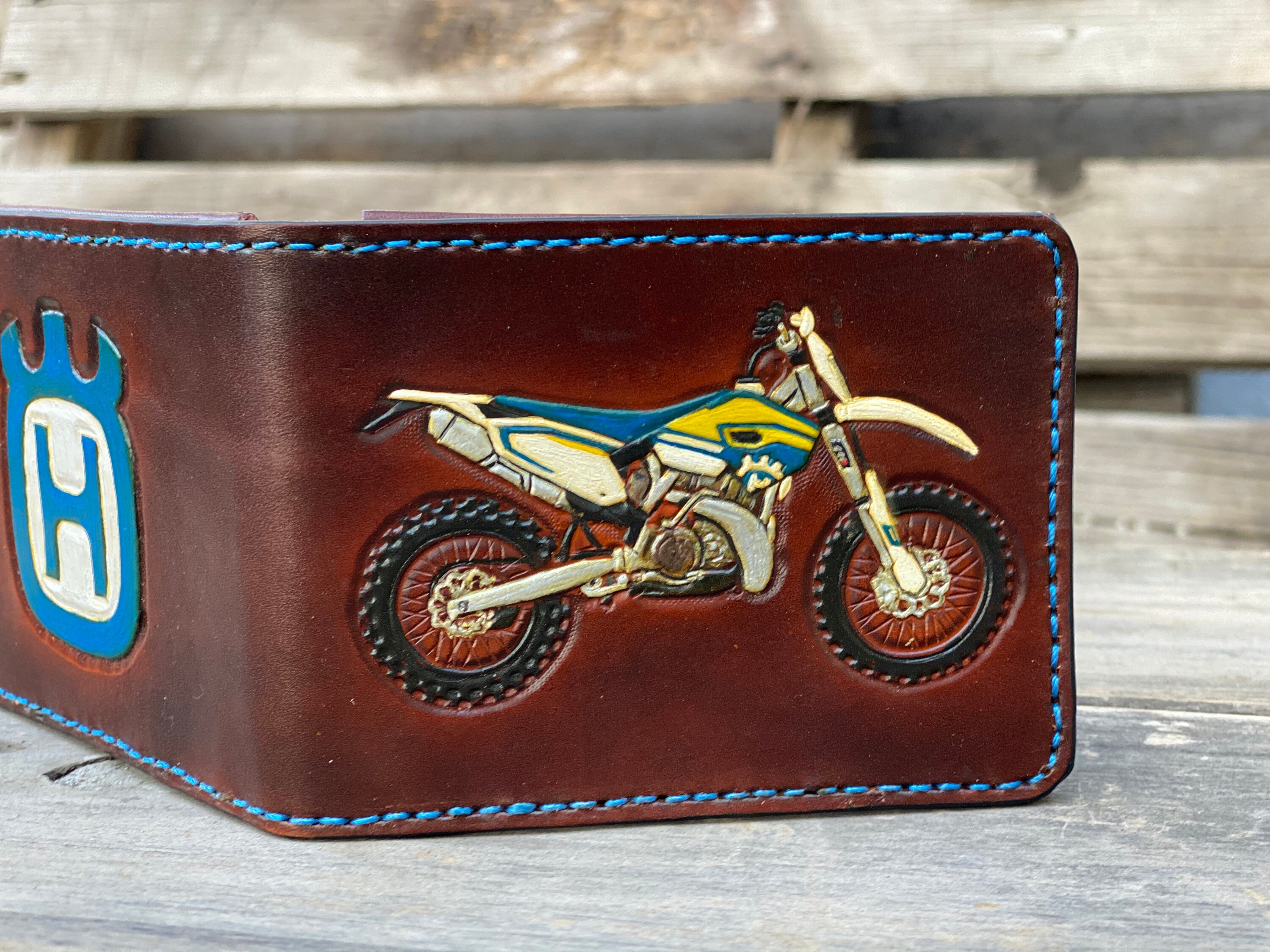 Motorcycle Themed Hand Tooled Custom Leather Bifold Wallets | Etsy