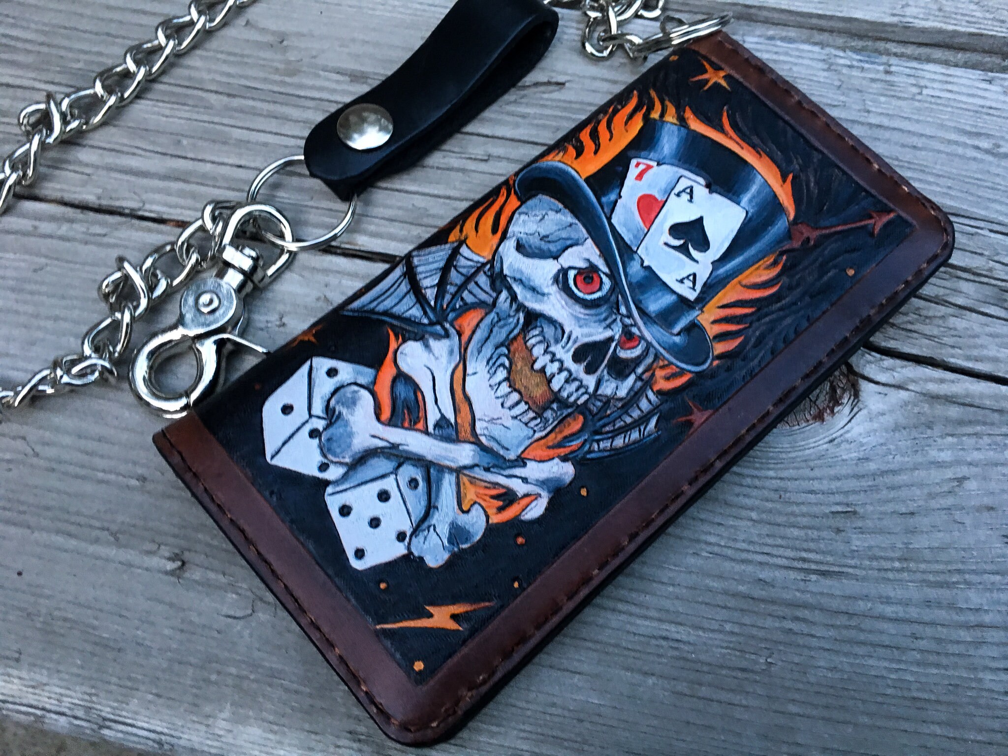 Tattoo Design Gambler Biker Wallet / Tattooed Wallets / Hand Carved ...