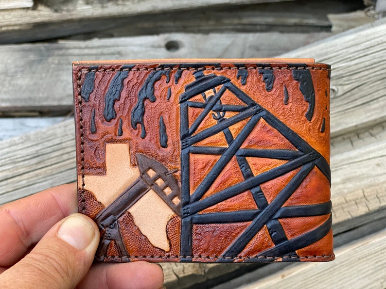 Trade/industry Themed Custom Tooled Bifold Wallets /oil Rig - Etsy