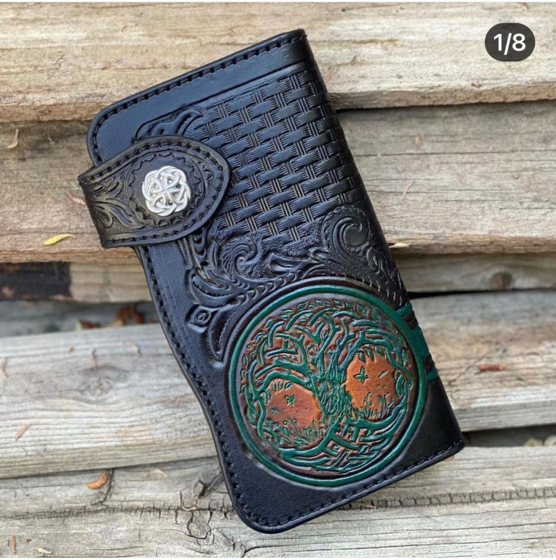 Tree of Life Themed/ Floral/ Celtic/ Weave Pattern/ Leather Wallet/long ...