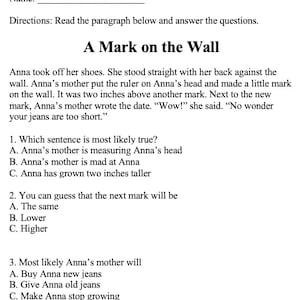 1st 2nd 3rd 4th Grade Reading Comprehension Passages Short Stories ...