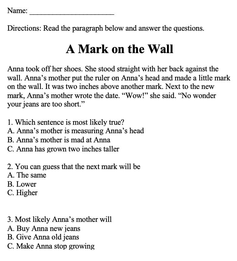 1st 2nd 3rd 4th Grade Reading Comprehension Passages Short Stories ...