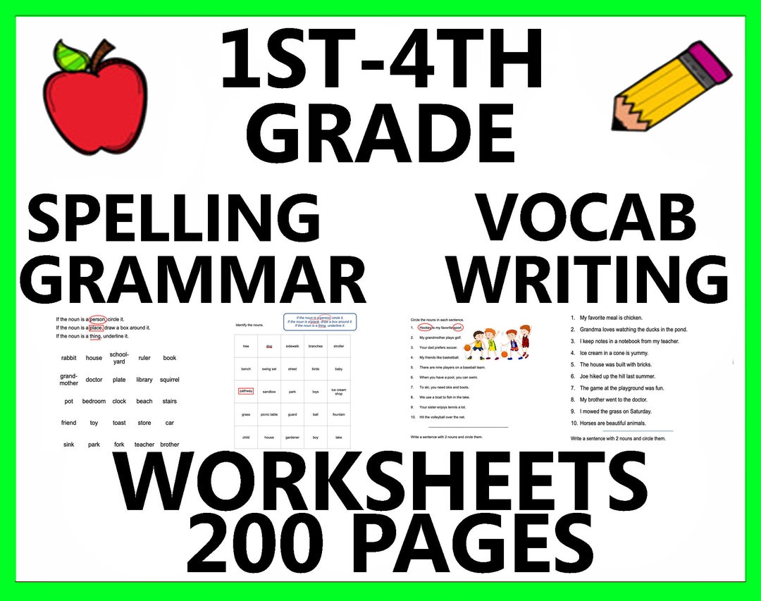 1st 2nd 3rd 4th Grade Vocabulary Spelling Grammar Writing Worksheet ESL ...