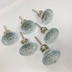 Vintage Victorian Style Clear Flower Round Glass Knob - Home Decor Drawer Pull Bedroom Cabinet ...