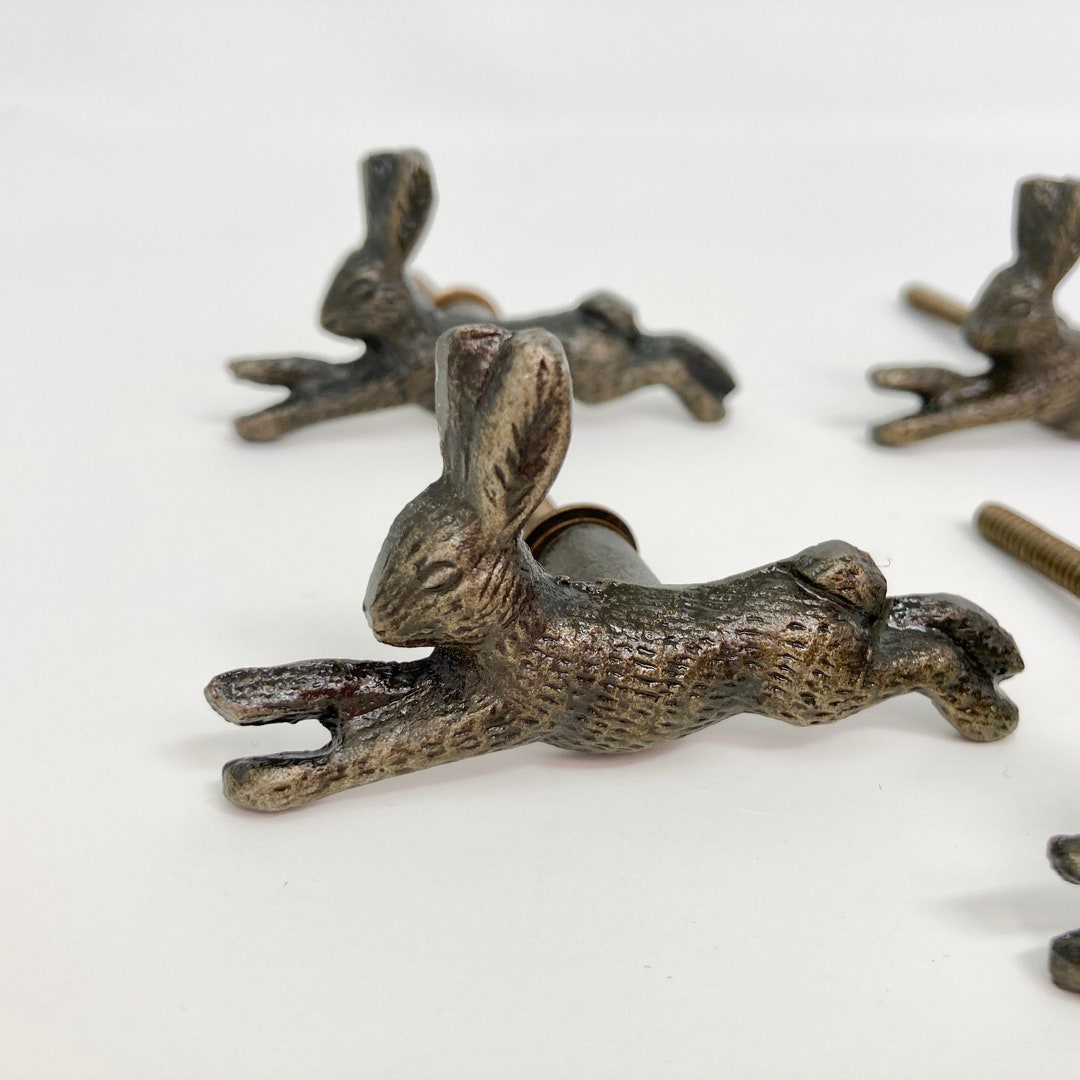 Running Rabbit Bunny Hare Knob in Antique Brass Iron Drawer Pull Door ...