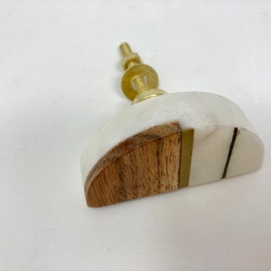 Half Moon Marble & Wood Knob With Brass Strips | Artistic Cabinet Knob ...