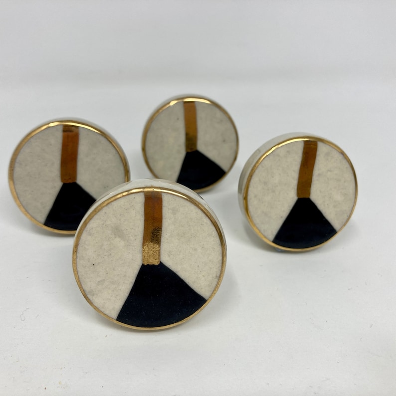 Hand Painted Handmade Ceramic Knobs design 3 Gold Black & - Etsy
