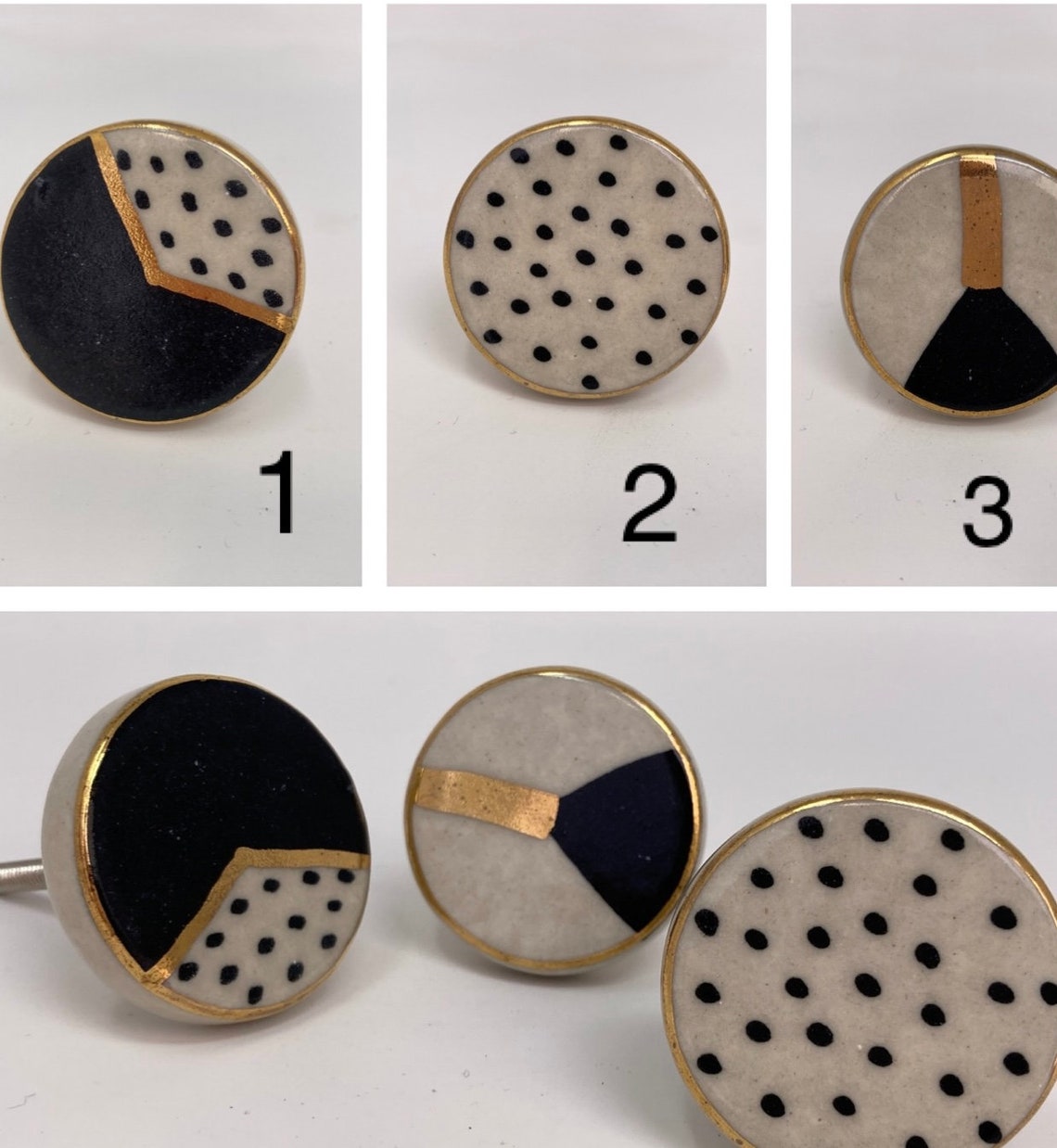 Hand Painted Handmade Ceramic Knobs in Gold Black & White - Etsy