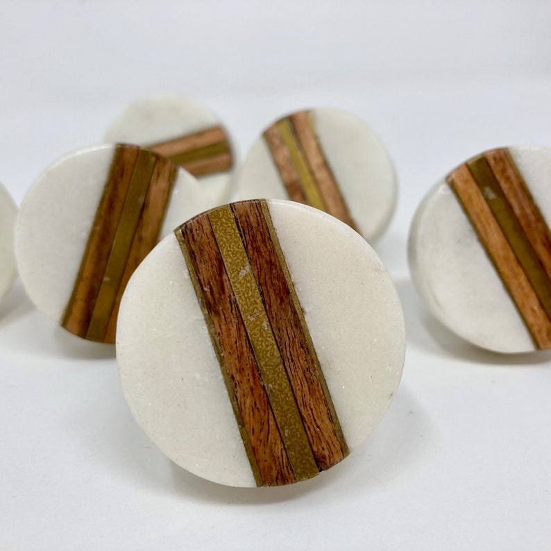 Round Marble & Wood Knob With Brass Strips Artistic Cabinet - Etsy