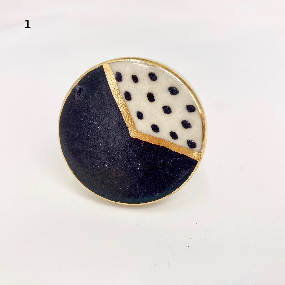 Hand Painted Handmade Ceramic Knobs in Gold Black & White - Etsy