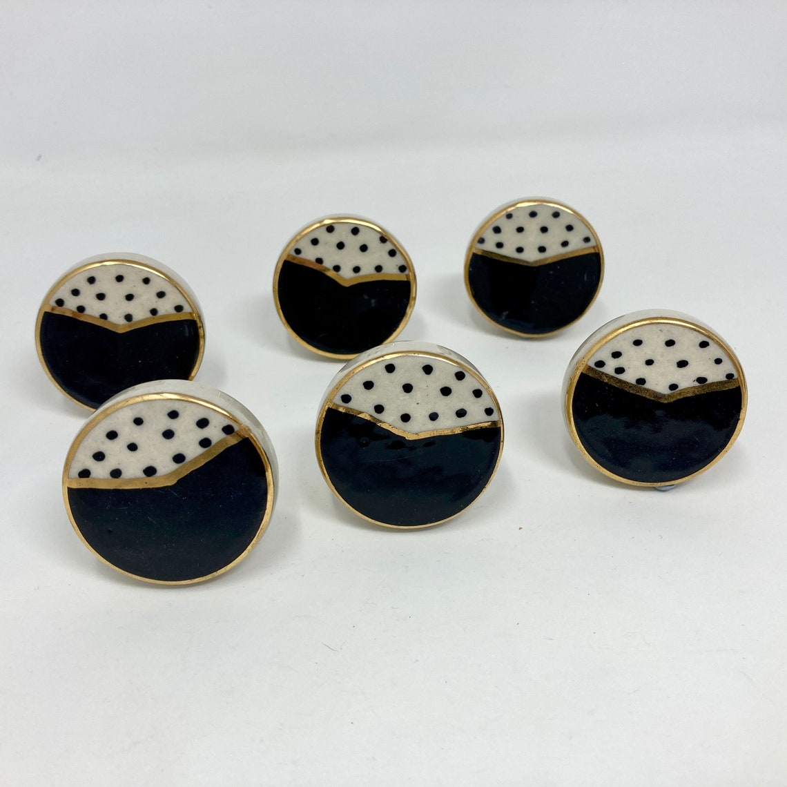 Hand Painted Handmade Ceramic Knobs (design 1) Gold Black & White | Drawer Knobs Cabinet Knobs ...