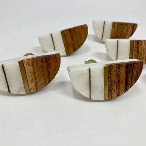 Half Moon Marble & Wood Knob With Brass Strips Artistic Cabinet Knob ...